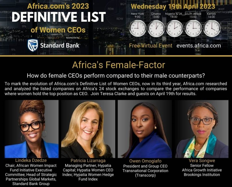 Reveal of Africa.com’s 2023 Definitive List of Women CEOs on Free Webinar April 19th - Top50 Women